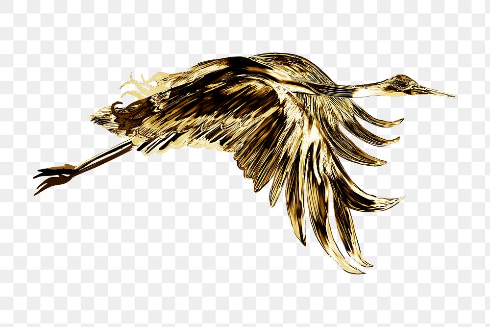 Gold flying Japanese crane sticker | Premium PNG Sticker - rawpixel