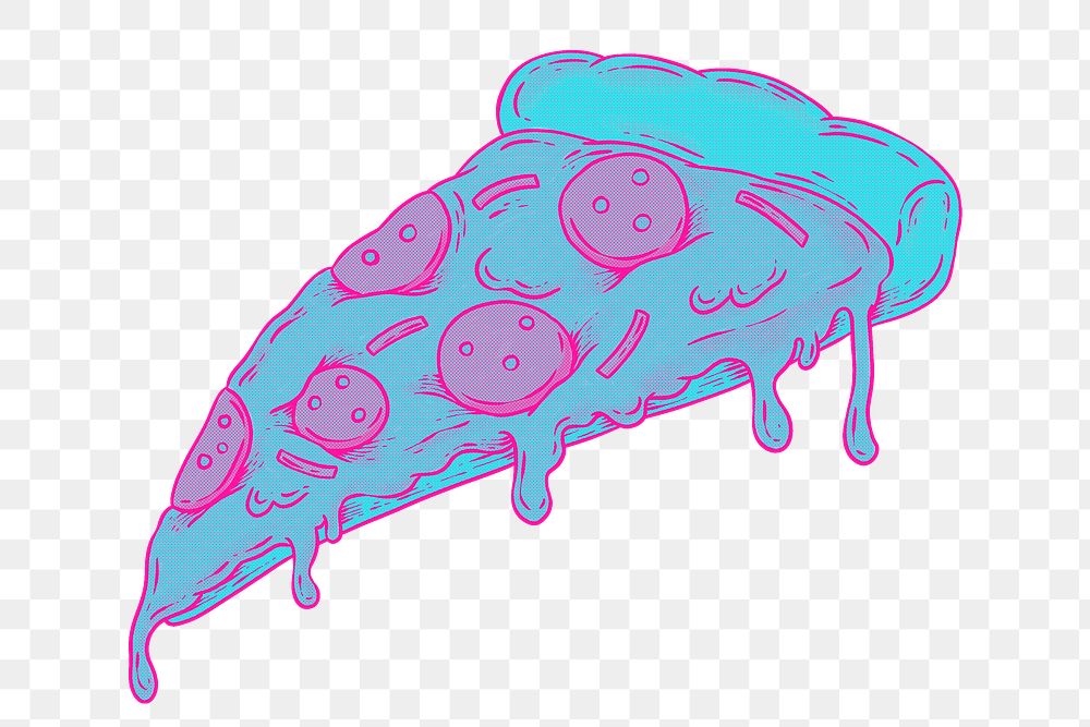 Funky neon pepperoni pizza slice | Free PNG Sticker - rawpixel