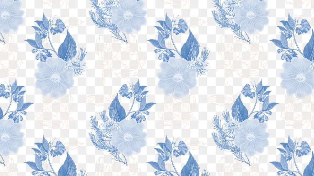 Hand drawn blue flower patterned | Free PNG - rawpixel