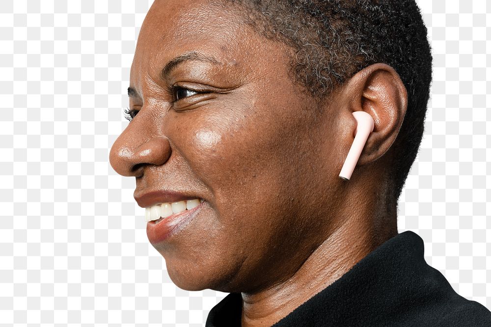 Woman wearing wireless earbuds png | Free PNG Sticker - rawpixel