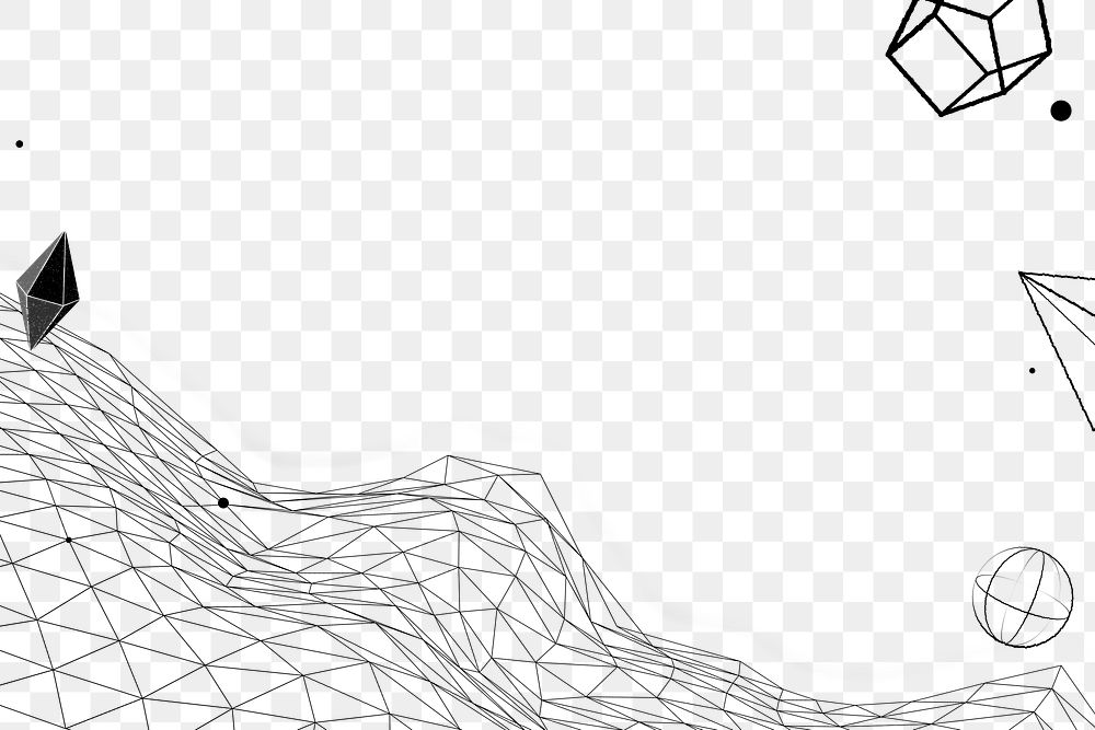 Gray wireframe wave with geometric | Premium PNG - rawpixel