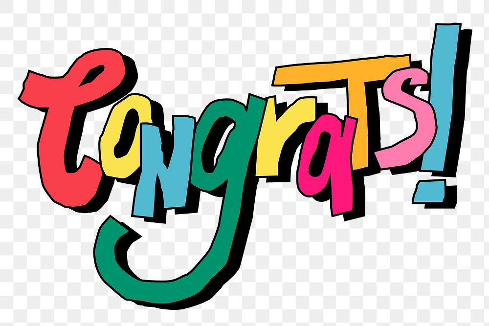 Congrats! colorful doodle font png | Free PNG Sticker - rawpixel