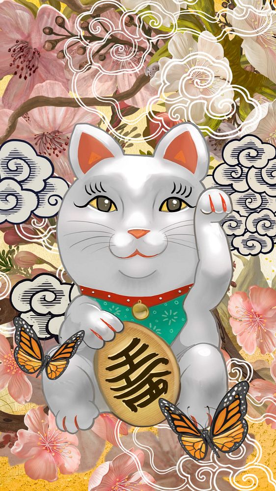 Japanese waving cat iPhone wallpaper, | Premium Editable Design - rawpixel