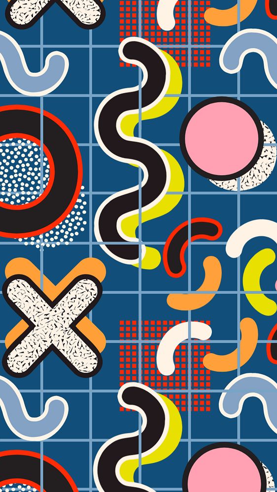 Blue memphis pattern iPhone wallpaper, | Premium Editable Design - rawpixel
