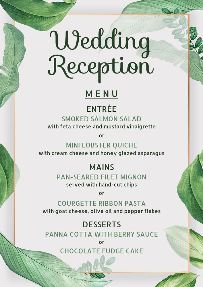 Wedding reception menu poster template | Premium Editable Template ...