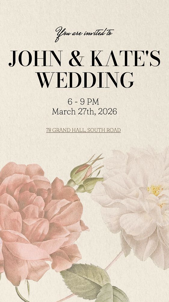 Wedding invitation Facebook story template, | Premium Editable Template ...