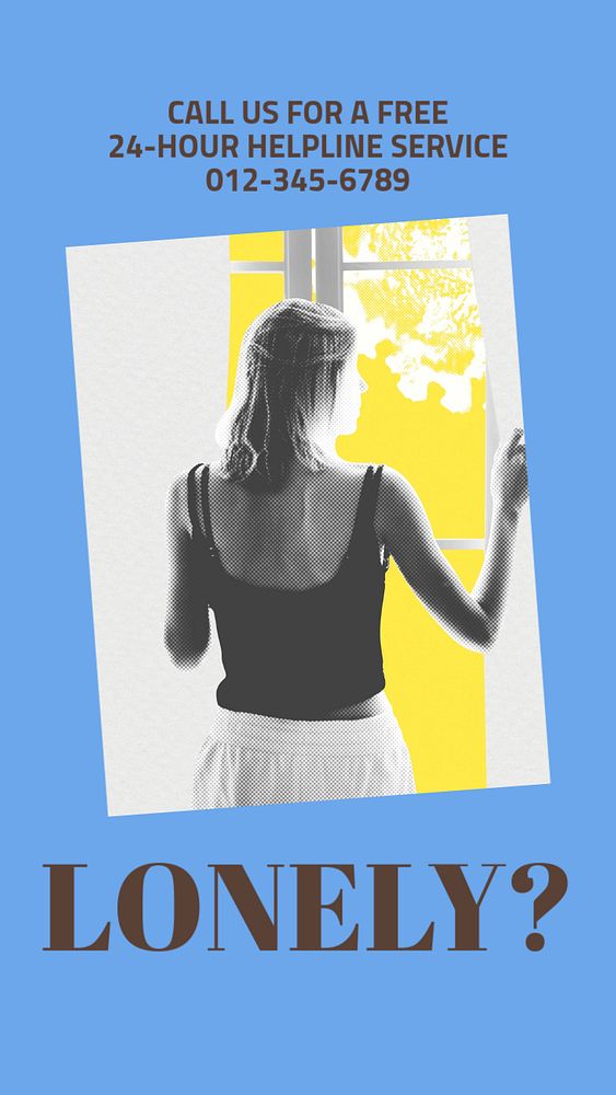 Lonely, helpline service Instagram story, | Premium Editable Template ...