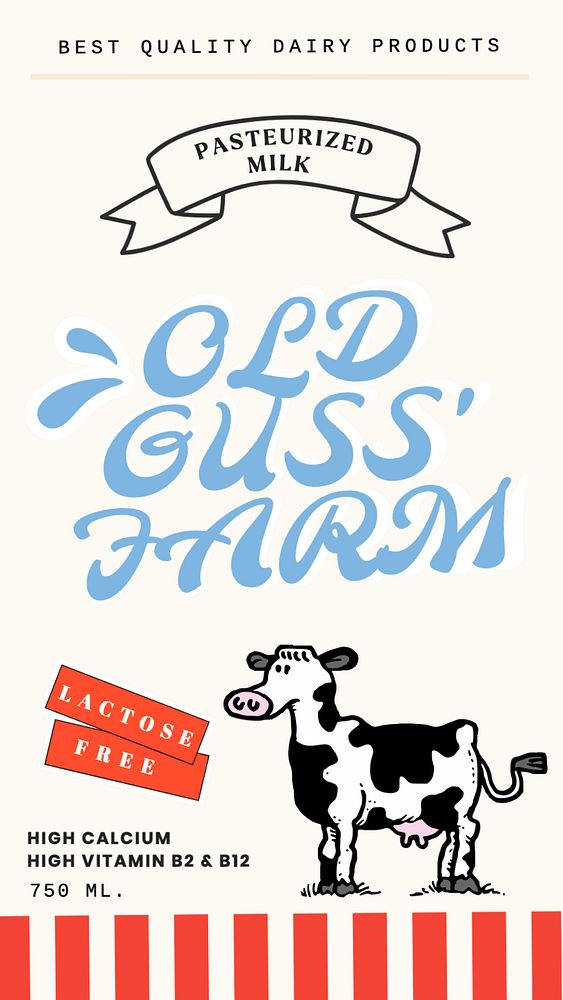 Pasteurized milk label template, editable | Premium Editable Template ...