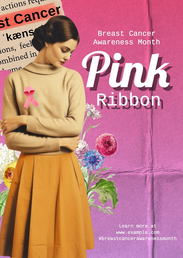 Pink ribbon poster template | Free Editable Template - rawpixel