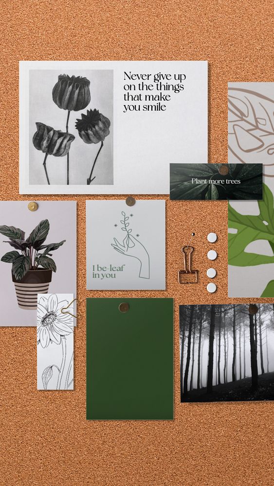 Minimal botanical mood board mockup, | Premium Moodboard Maker - rawpixel
