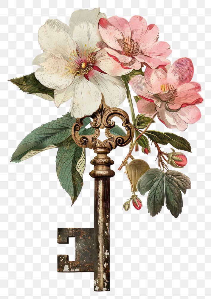 PNG Vintage floral key illustration | Premium PNG - rawpixel