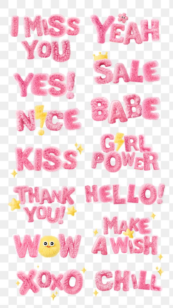 PNG fluffy word sticker set | Free PNG - rawpixel