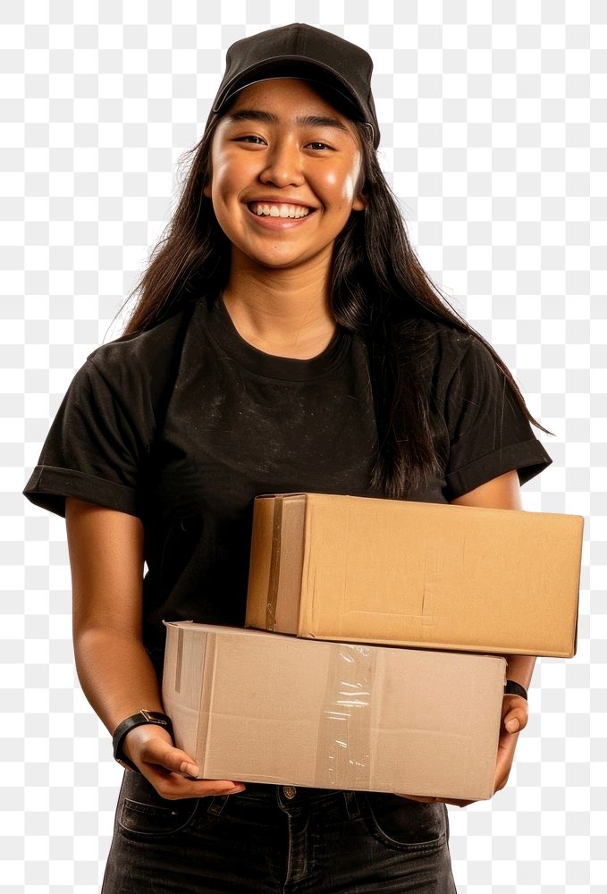PNG Smiling delivery woman holding | Premium PNG - rawpixel