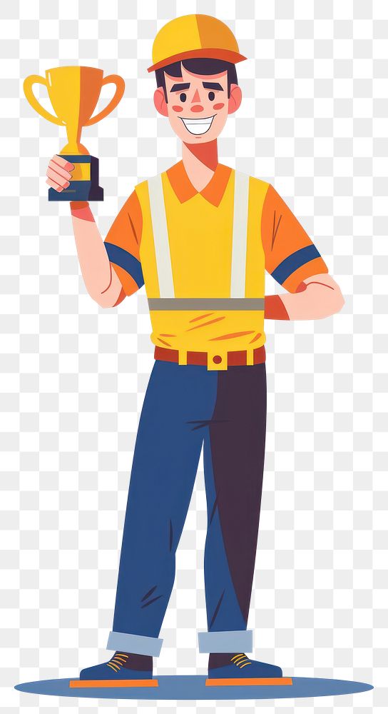 PNG Construction worker holding trophy | Free PNG - rawpixel