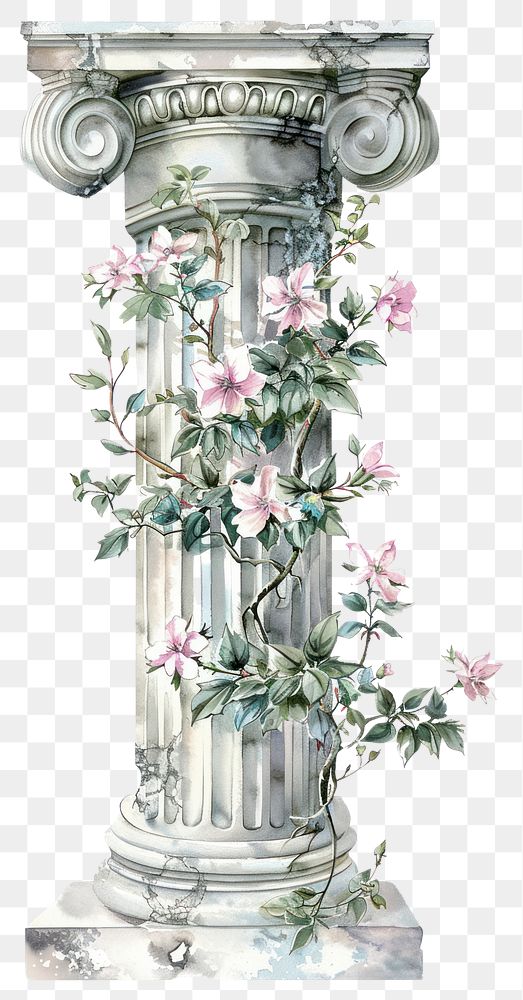 PNG Ancient column blooming flowers | Premium PNG - rawpixel
