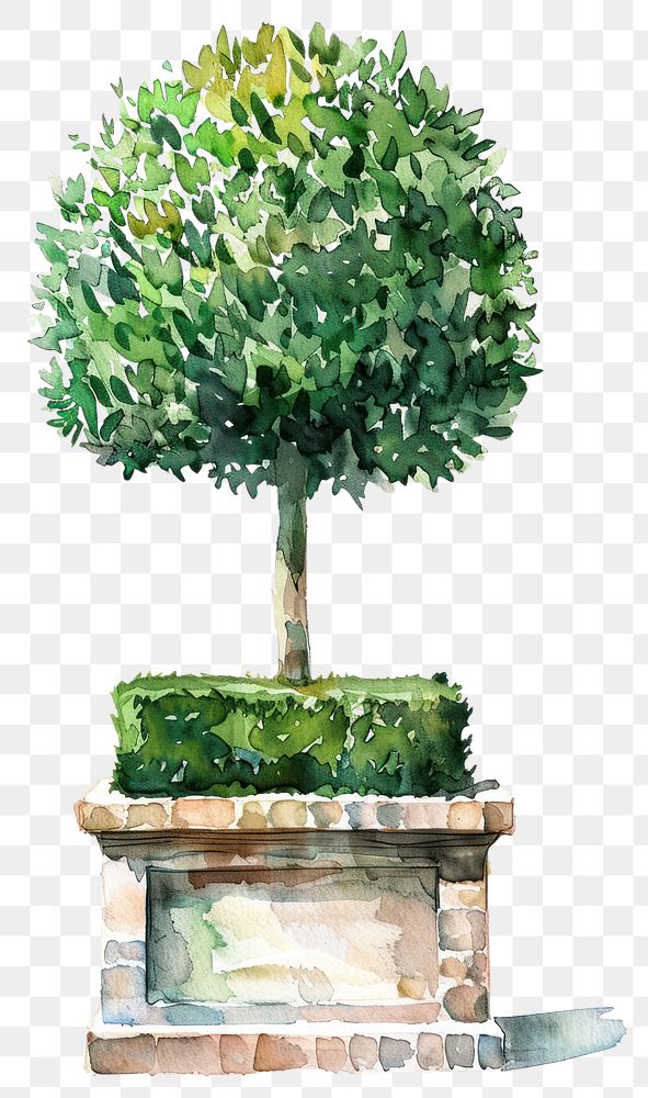 PNG Watercolor topiary tree planter | Free PNG - rawpixel