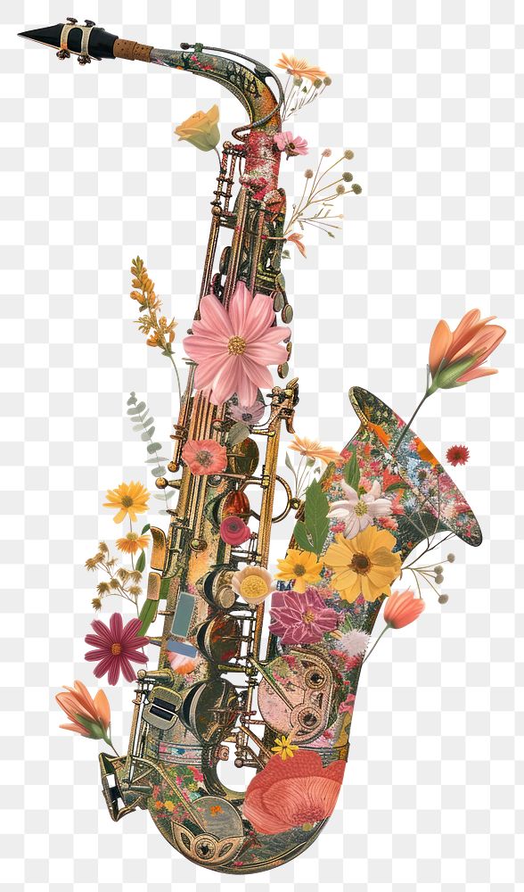 PNG Flower Collage Saxophone saxophone | Premium PNG - rawpixel
