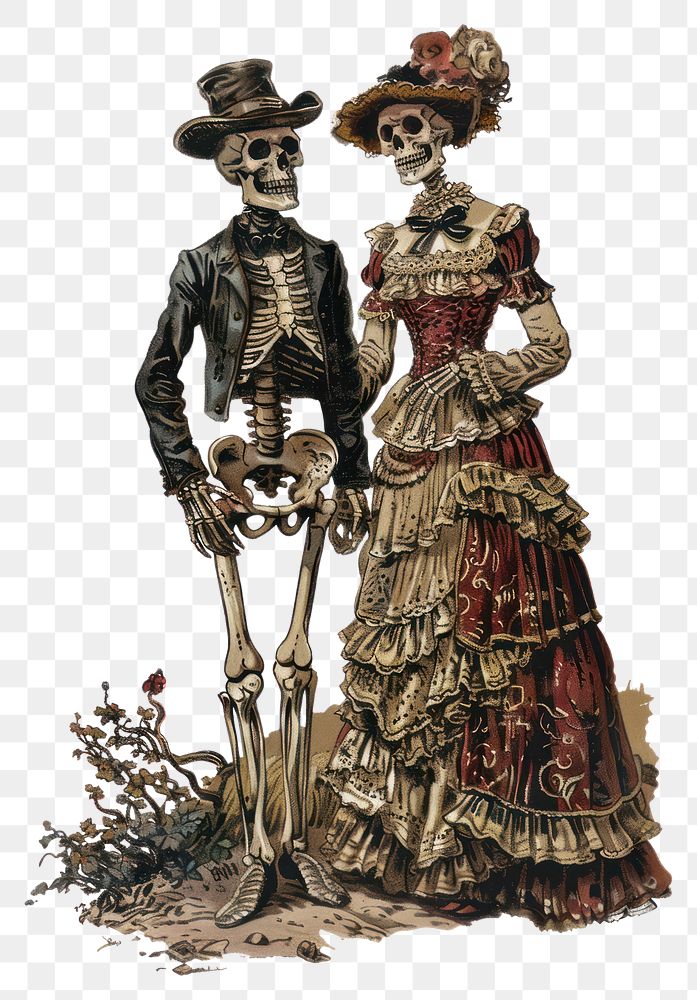 PNG Victorian skeleton couple illustration | Free PNG - rawpixel