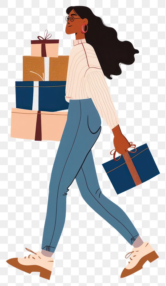 PNG Woman carrying multiple gift | Premium PNG - rawpixel