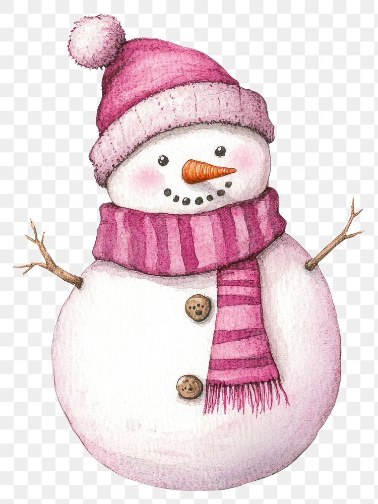 PNG Pink snowman illustration watercolor | Premium PNG - rawpixel