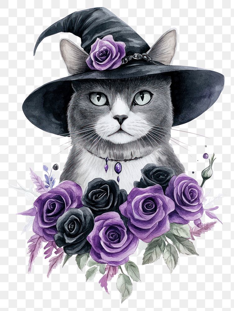 PNG Cat witch purple and | Free PNG - rawpixel