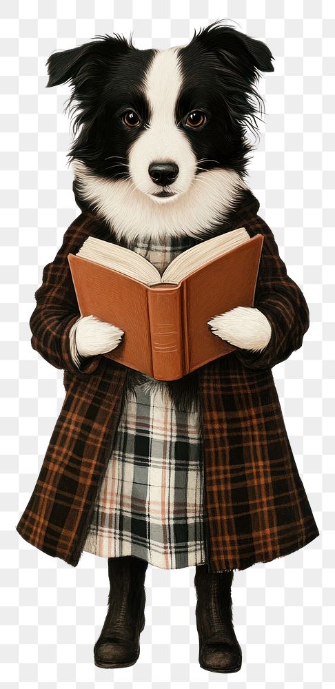 PNG Border collie dog reading | Free PNG - rawpixel