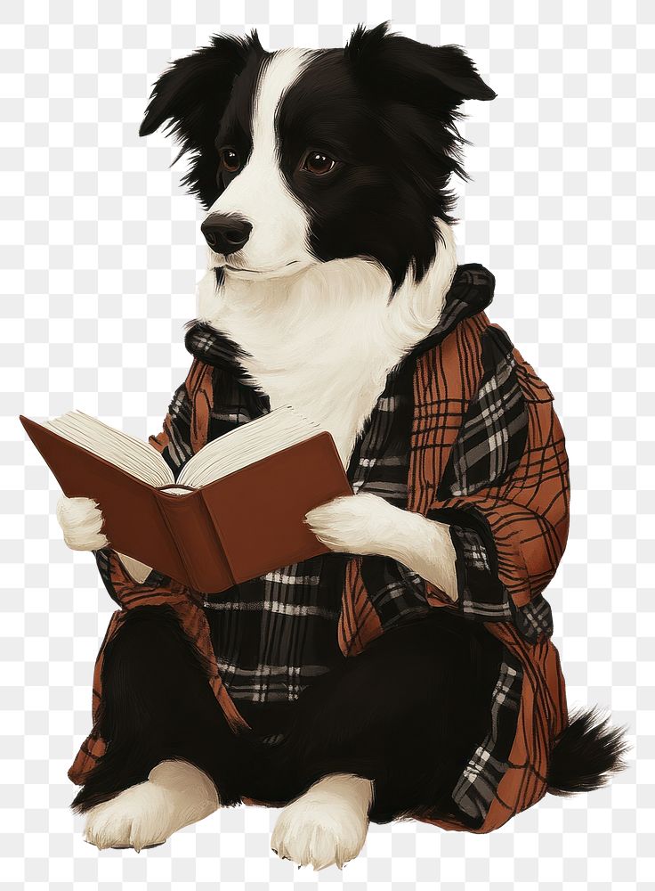 PNG Border collie dog reading | Free PNG - rawpixel