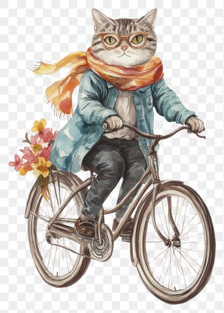PNG cat riding bicycle art | Premium PNG - rawpixel