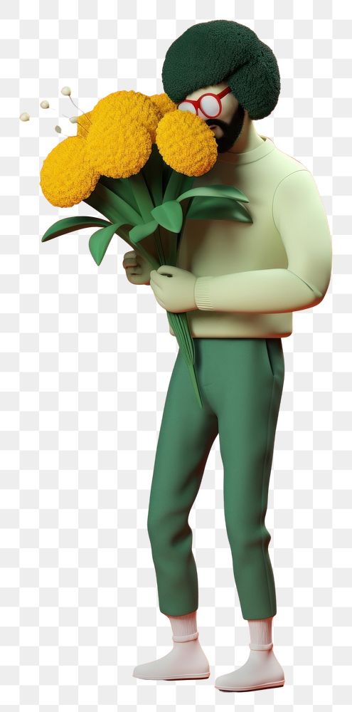PNG man holding flower cartoon | Free PNG - rawpixel