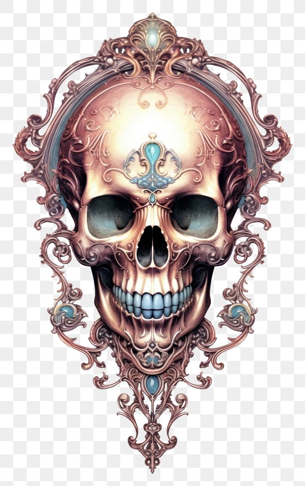 PNG Baroque Skull ornate white | Free PNG - rawpixel