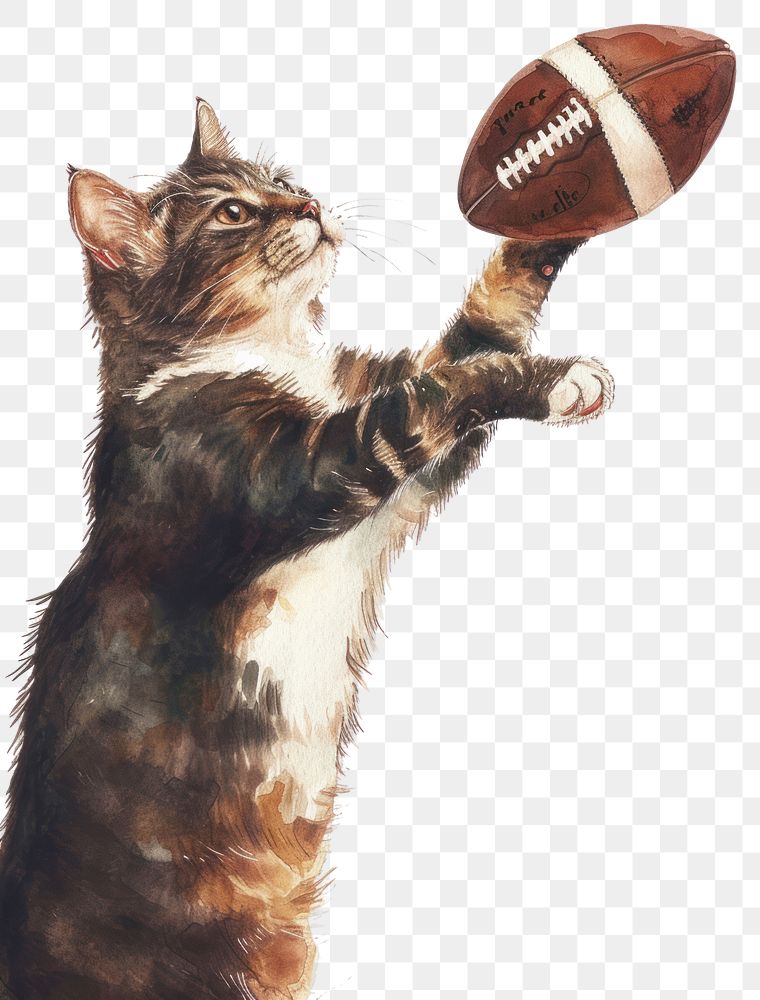 PNG Cat playing football watercolor | Free PNG - rawpixel