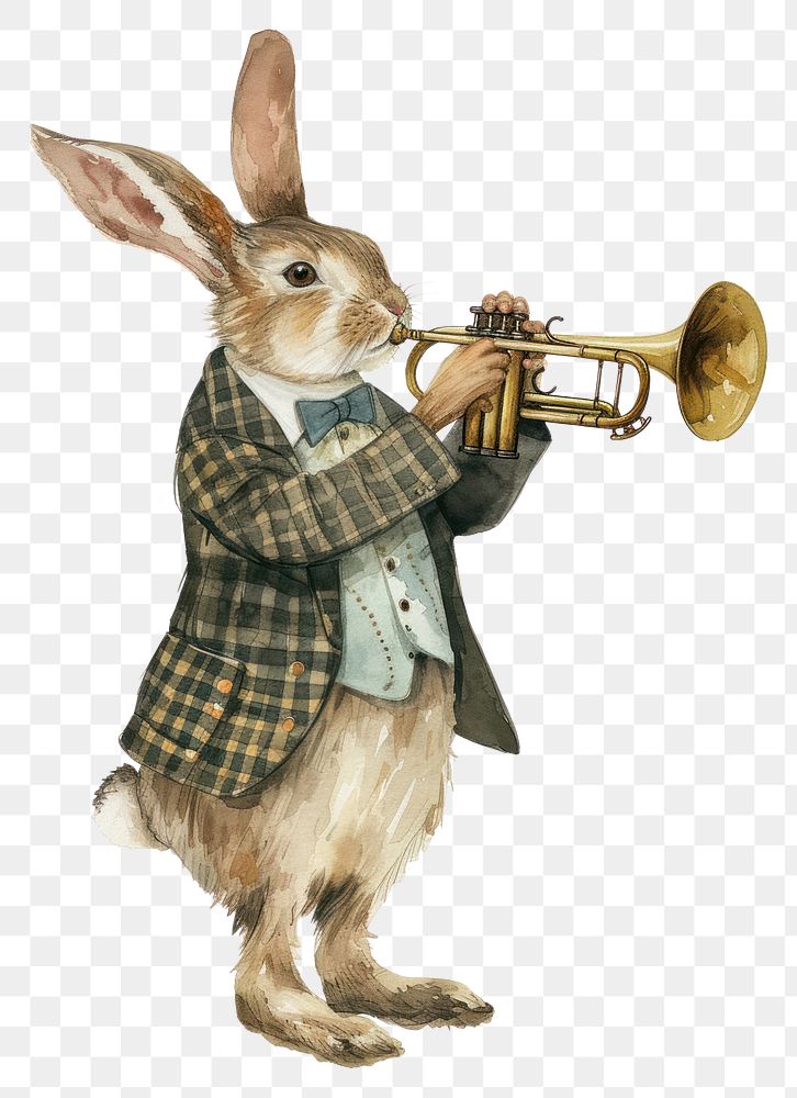 PNG Rabbit playing trumpet watercolor | Premium PNG - rawpixel