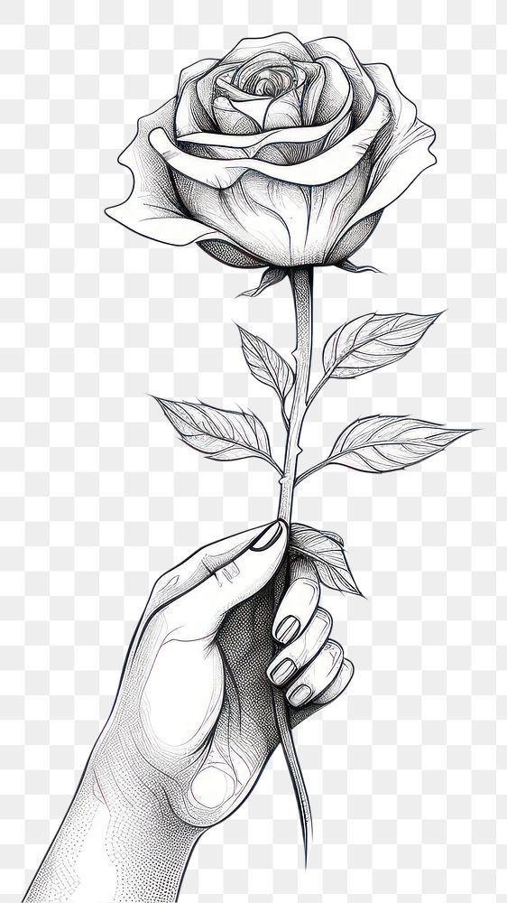 PNG Hand holding rose drawing | Free PNG - rawpixel