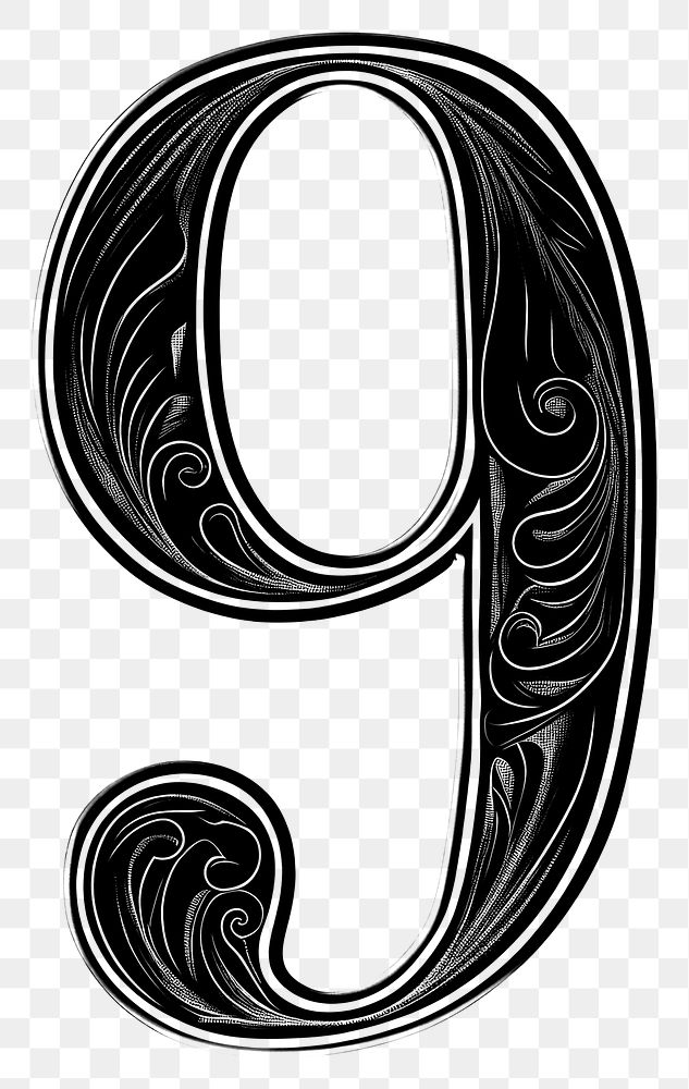 PNG Number 9 alphabet calligraphy | Free PNG - rawpixel