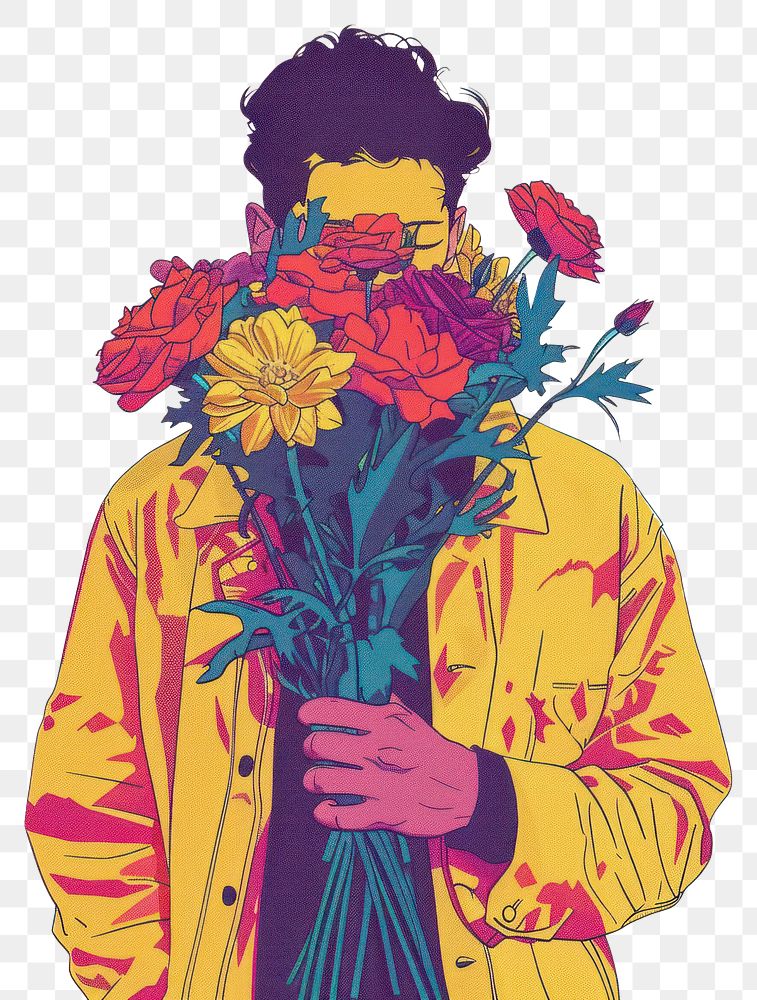 PNG Men flowers drawing art | Premium PNG - rawpixel