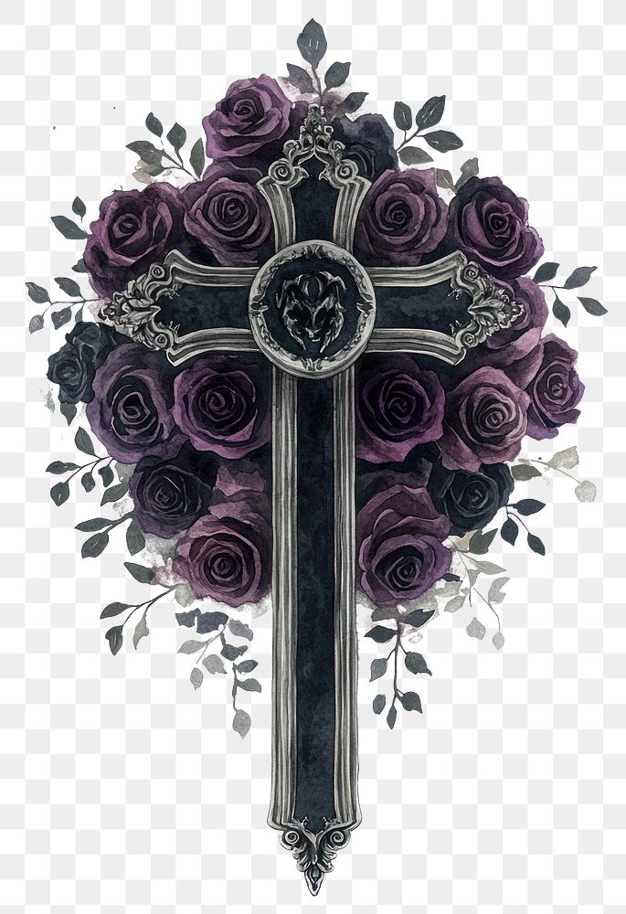 PNG Cross roses art illustration | Free PNG - rawpixel