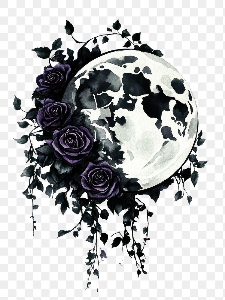 PNG Moon roses art illustration. | Premium PNG - rawpixel