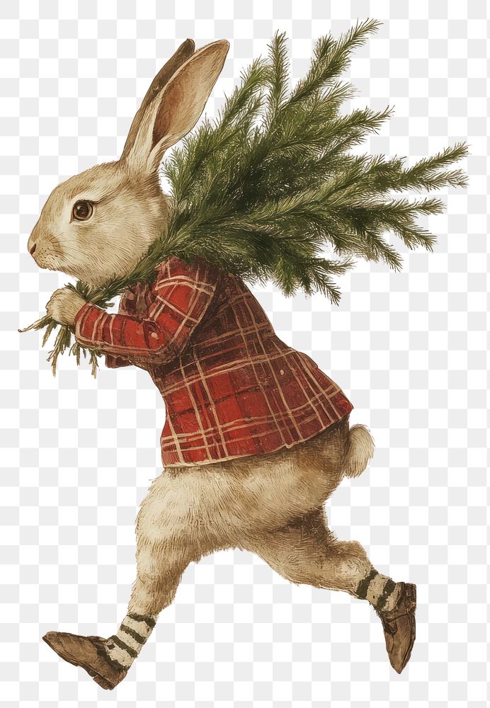 PNG Rabbit holding christmas tree | Free PNG - rawpixel