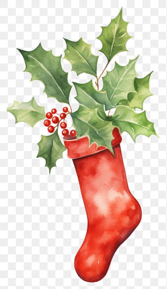 PNG festive holly stocking decoration | Free PNG - rawpixel