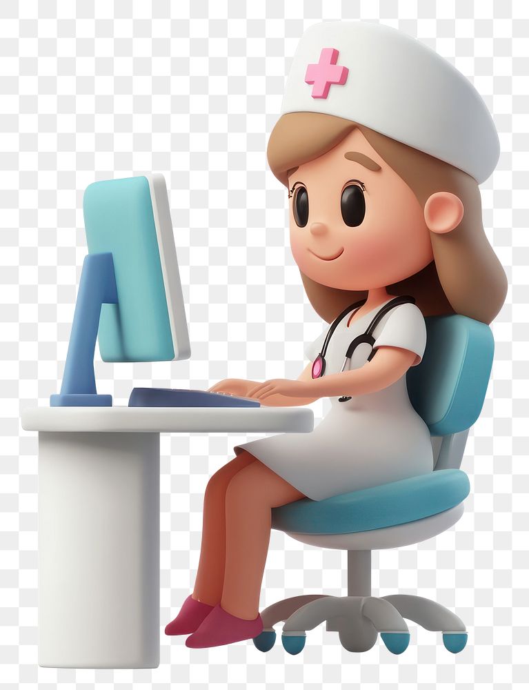 PNG Nurse computer sitting cartoon. | Free PNG - rawpixel