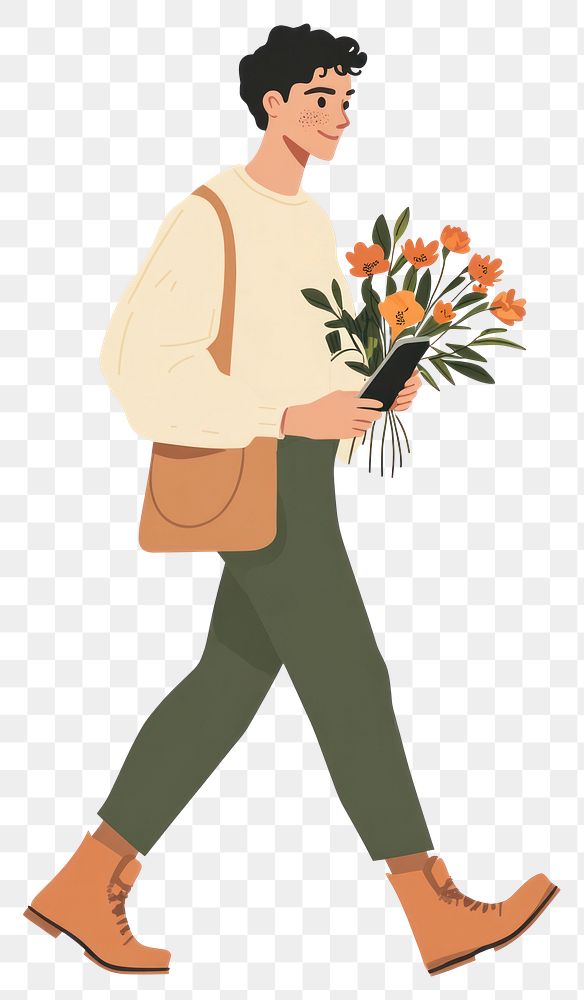 PNG Man walking flowers illustration | Free PNG - rawpixel