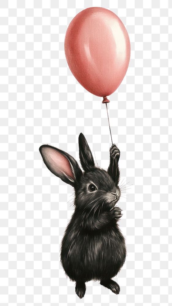 PNG Black rabit holding balloon | Free PNG - rawpixel