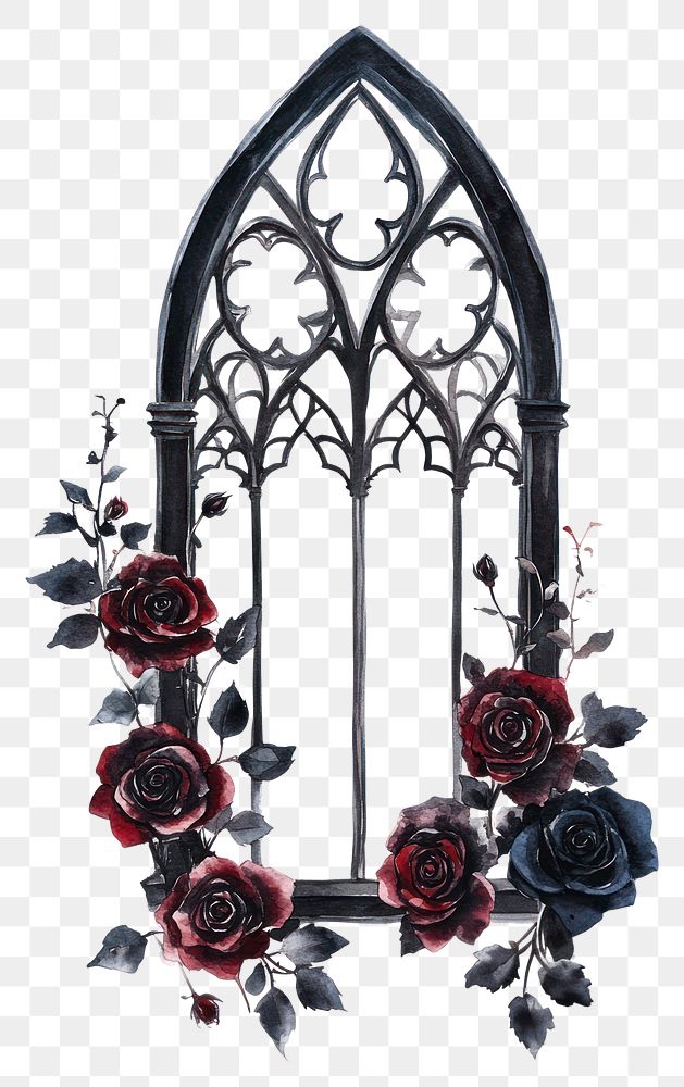 PNG Gothic window roses illustration | Free PNG - rawpixel