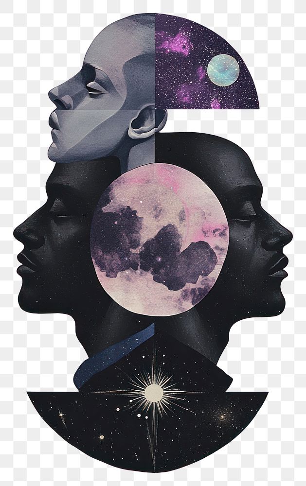 PNG Gemini illustration faces moon. | Free PNG - rawpixel