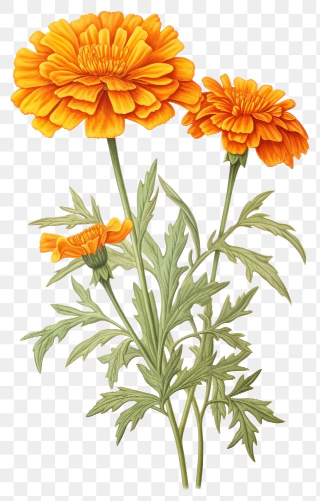 PNG Marigold branch illustration botanical | Free PNG - rawpixel