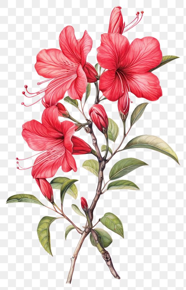 PNG Azalea branch illustration botanical | Free PNG - rawpixel