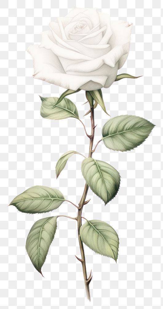 PNG White rose branch drawing | Free PNG - rawpixel