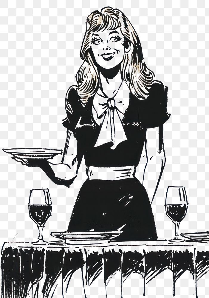 PNG Woman waitress illustration drawing | Free PNG - rawpixel