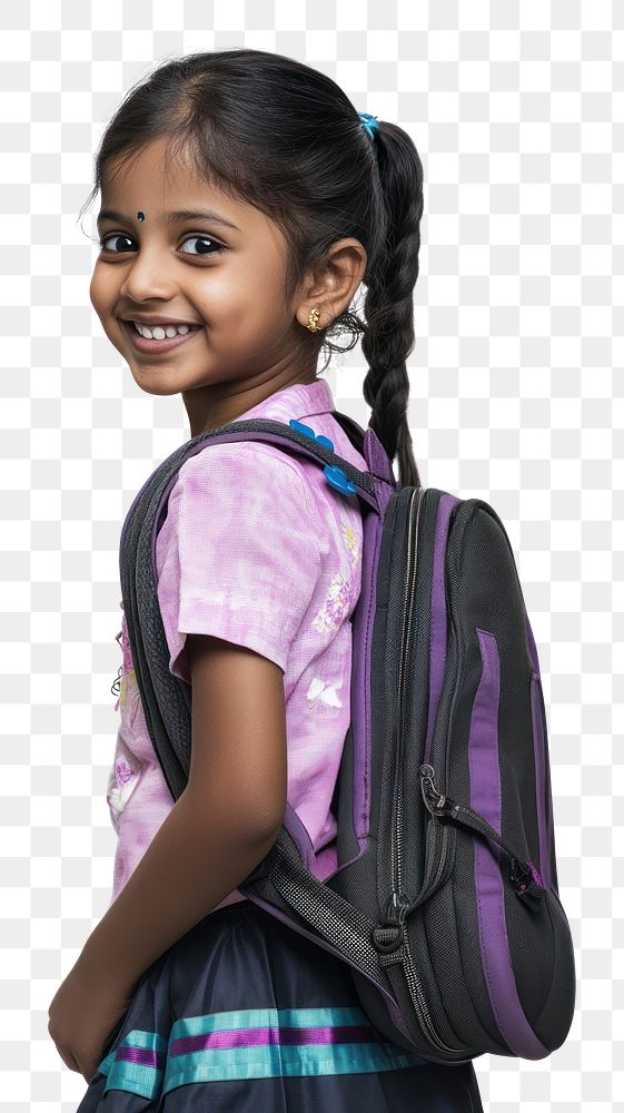 PNG Indian girl smiling backpack | Free PNG - rawpixel