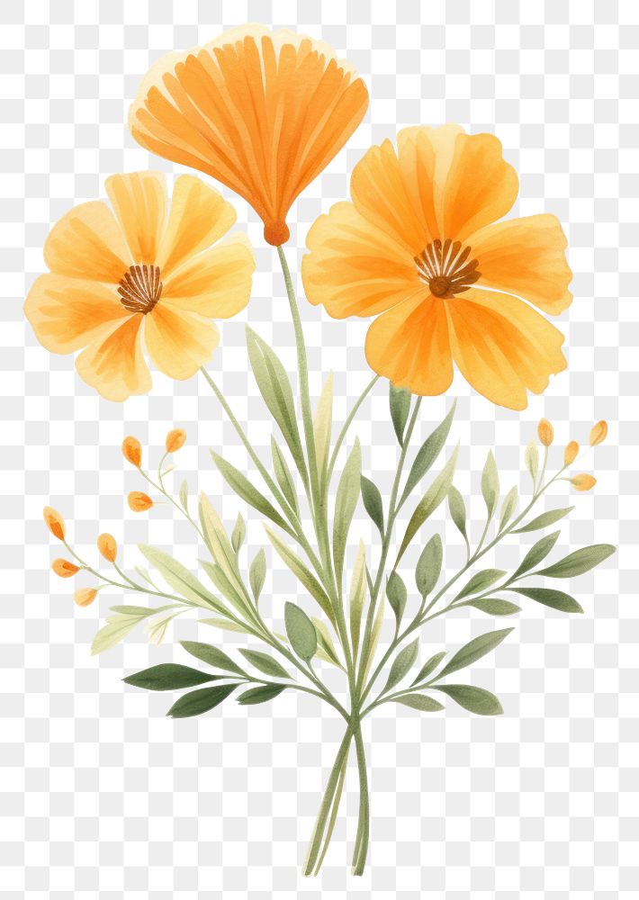PNG yellow flower, plants watercolor | Premium PNG - rawpixel
